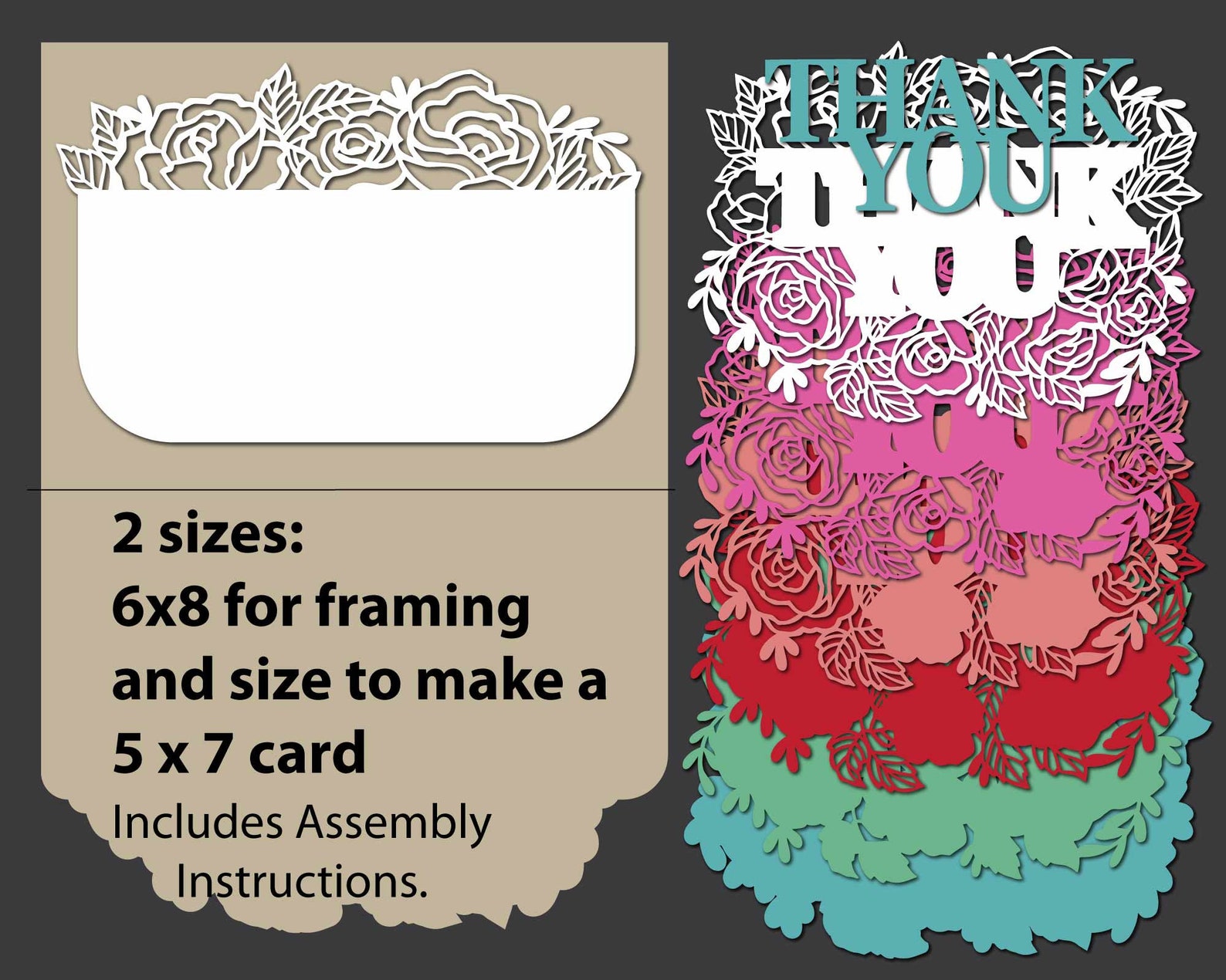 3D Thank You Card Papercut Template SVG PDF JPG Dxf Layered - Etsy