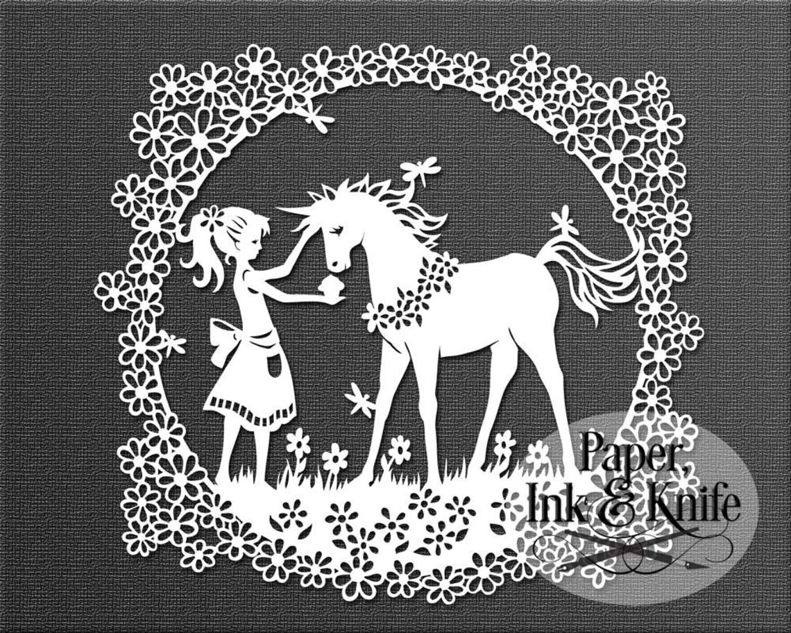 Girl and Unicorn Papercut Template Unicorn Gift for Girls | Etsy