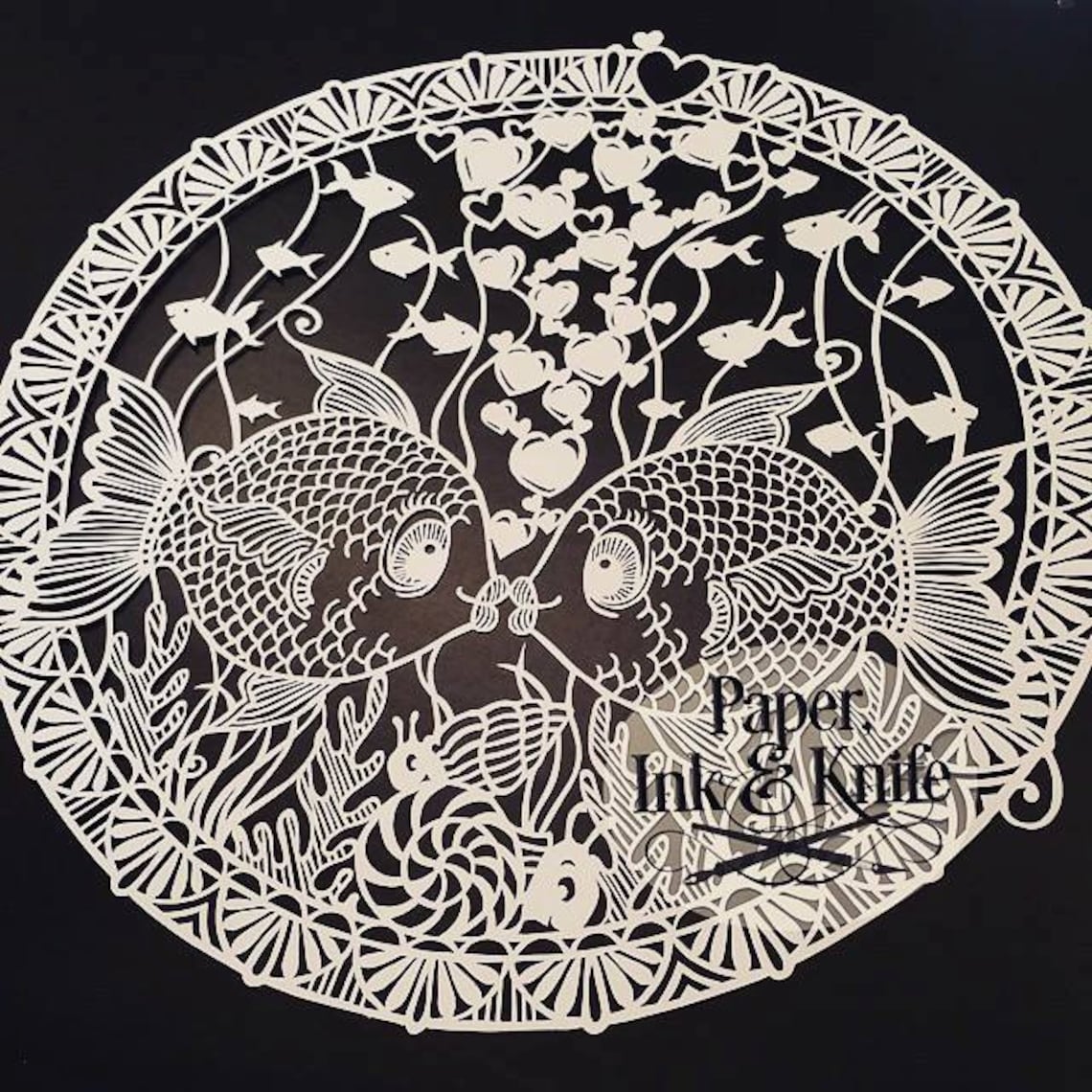Papercut Template Fish Love Fish Kissing Romantic Round - Etsy