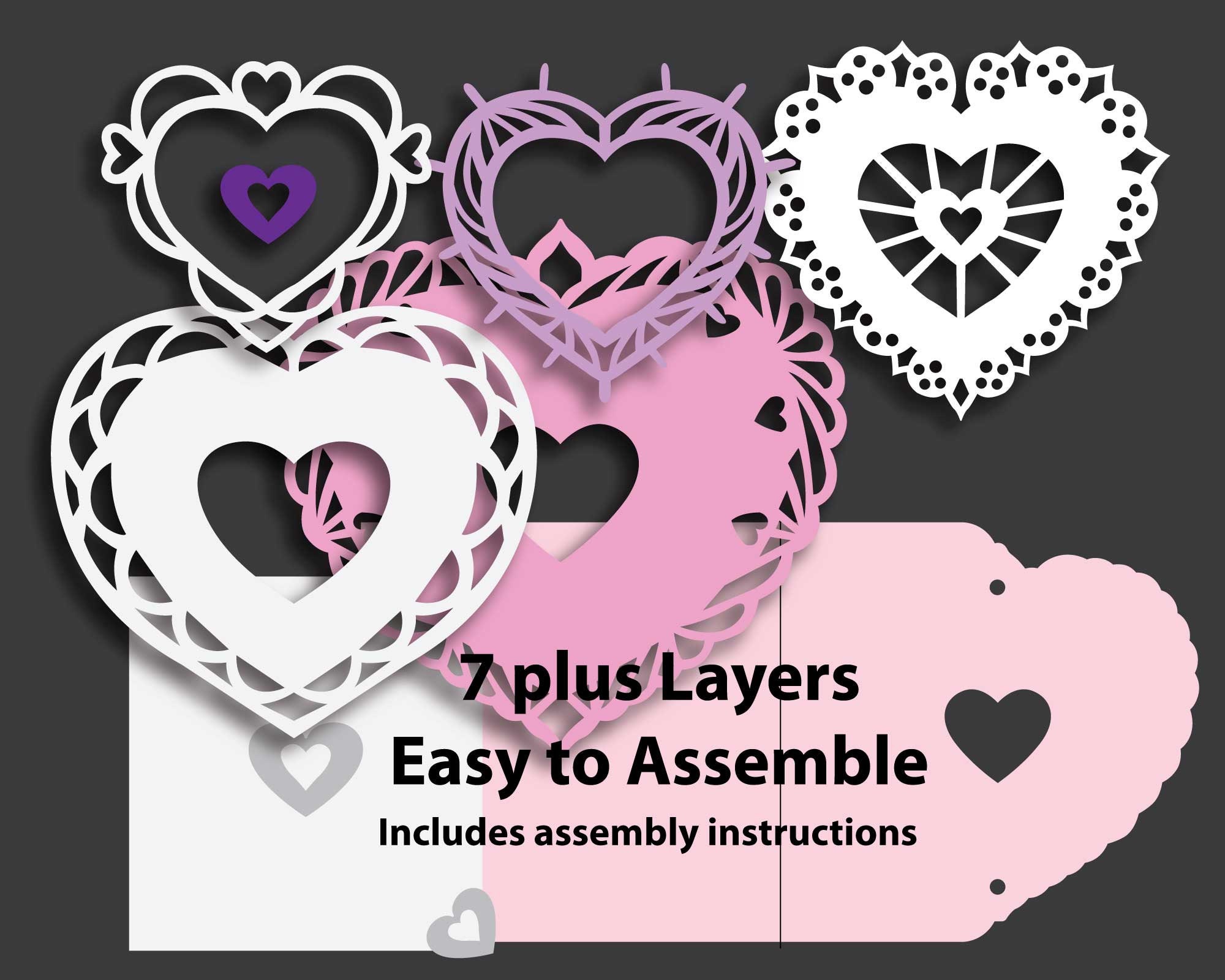 Heart Hollow Card and Ornament Papercut Template SVG PDF - Etsy