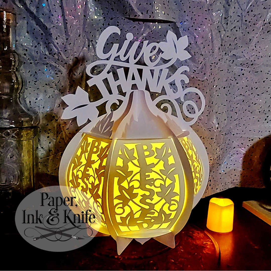 3D SVG Give Thanks, Blessed Round Paper Cut Lantern, Thanksgiving ...