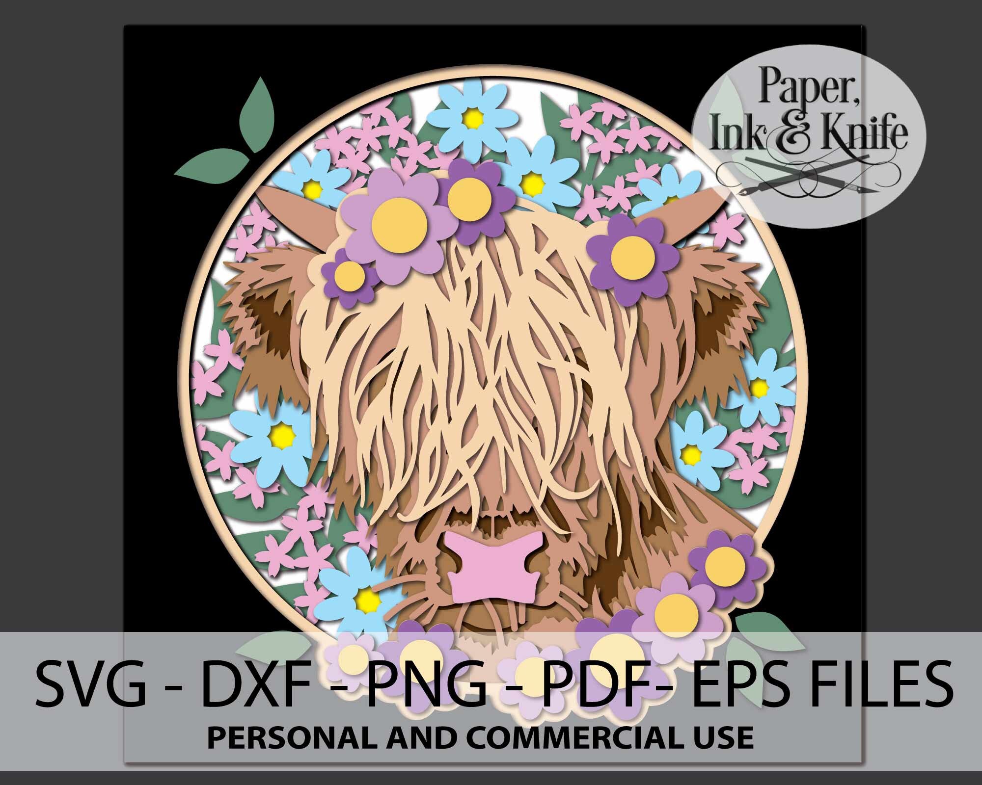 Highland Cow Papercut Shadowbox 3D SVG Template, Paper Lightbox ...