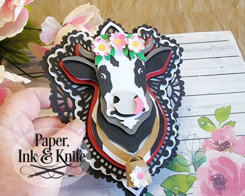 3D Cow Papercut Template SVG, PDF, PNG, Dxf, Layered Paper Mandala ...