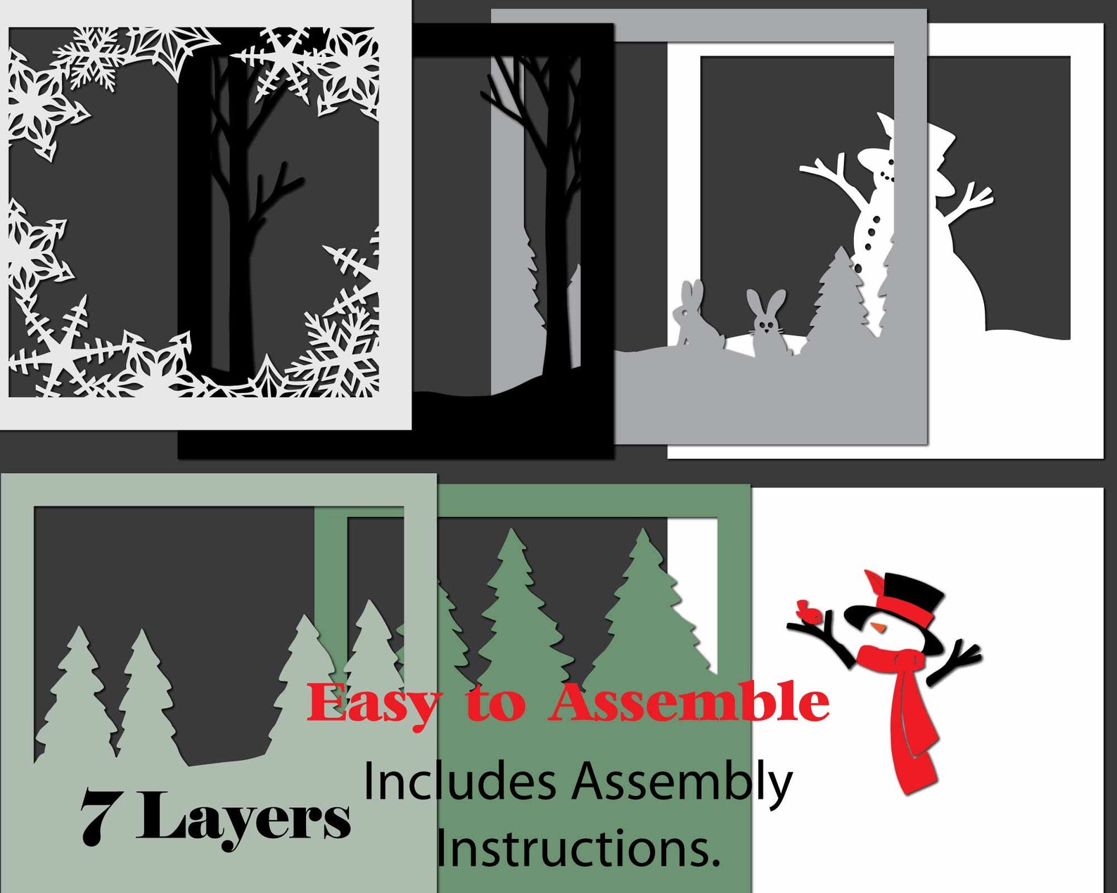 Snowman Shadow Box 3D Layered Papercut Template. Christmas - Etsy