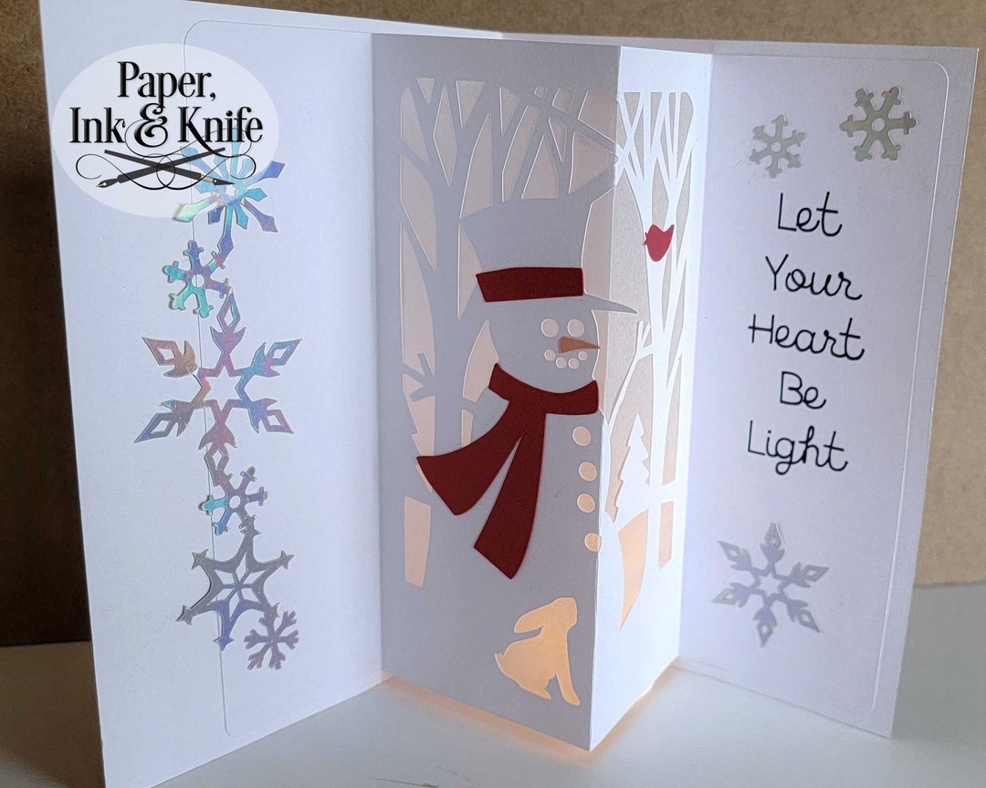 Snowman Lighted Card, 5x7 Papercut Shadowbox Luminary Template, 3D ...