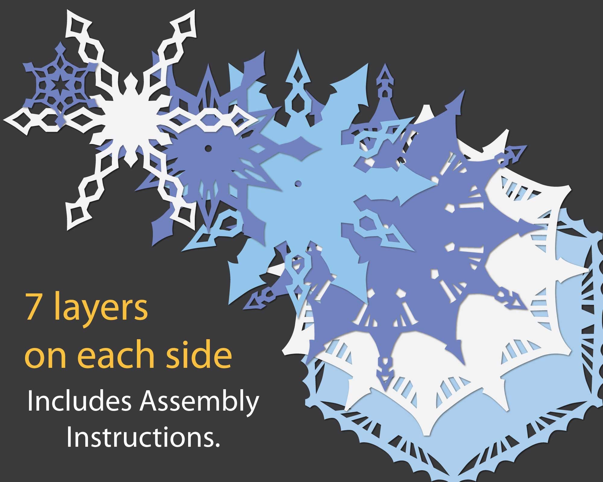 Snowflake 3. 3D Papercut SVG, PDF, Jpg, DXF Template, Layered Christmas ...