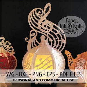 3D SVG Music Symbols Round Paper Cut Lantern, G Clef Luminary, Lightbox ...