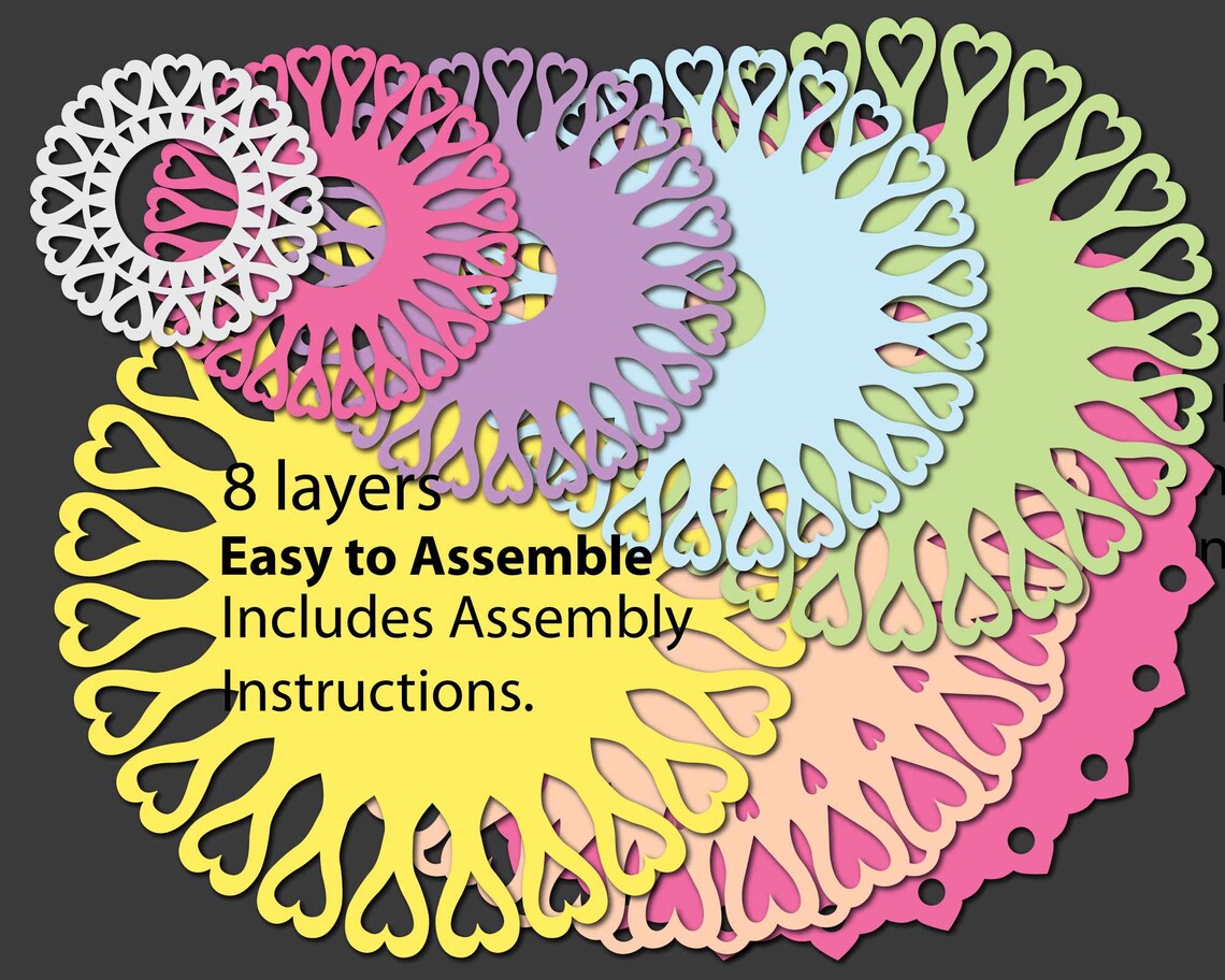 Ring of Hearts Papercut Template SVG PDF JPG Dxf 3D Layered - Etsy