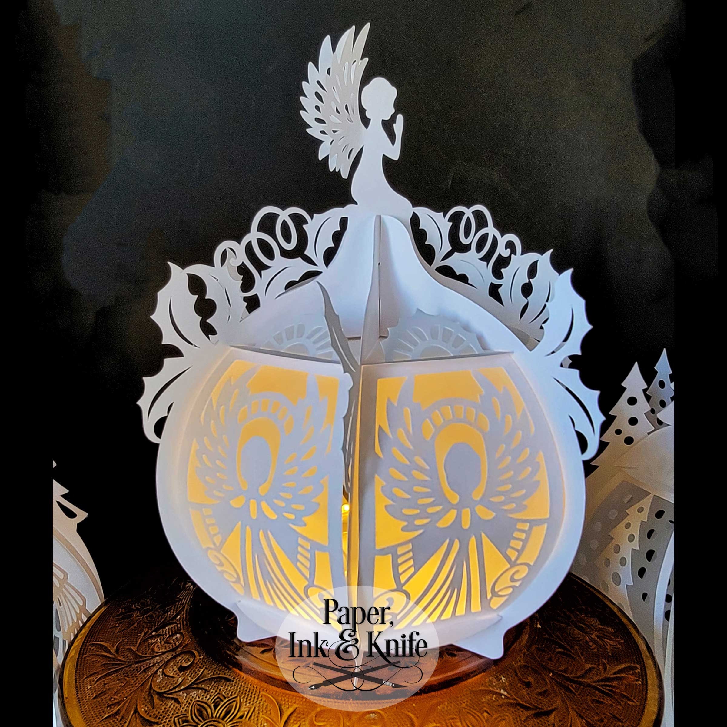 3D SVG Angel Praying Round Paper Cut Lantern, Christmas Luminary ...