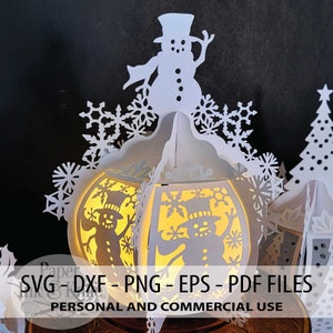 3D SVG Snowman Paper Cut Lantern, Christmas Luminary, Lightbox, PDF ...