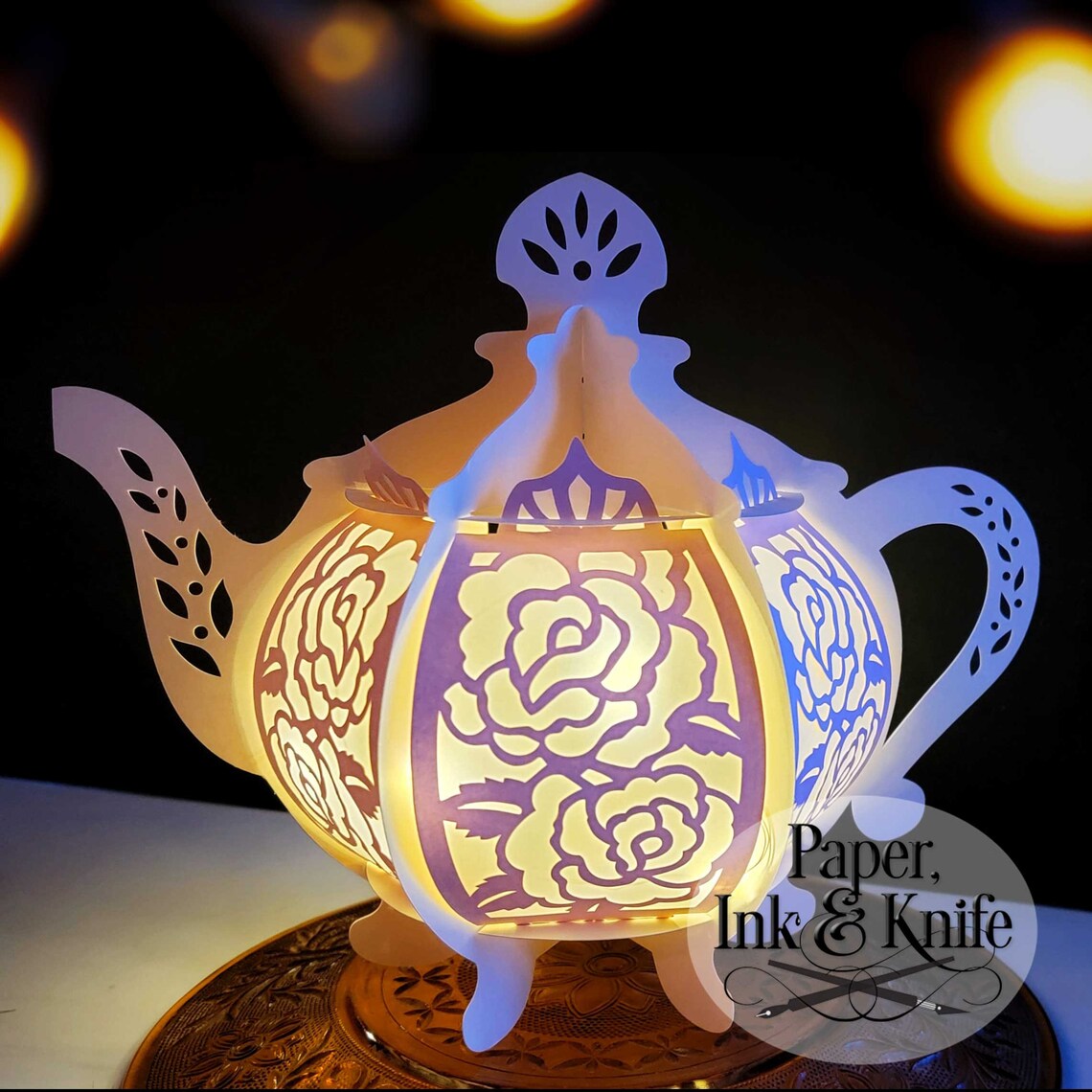 Lanterne théière en papier découpé 3D, luminaire décoratif (PDF, SVG ...