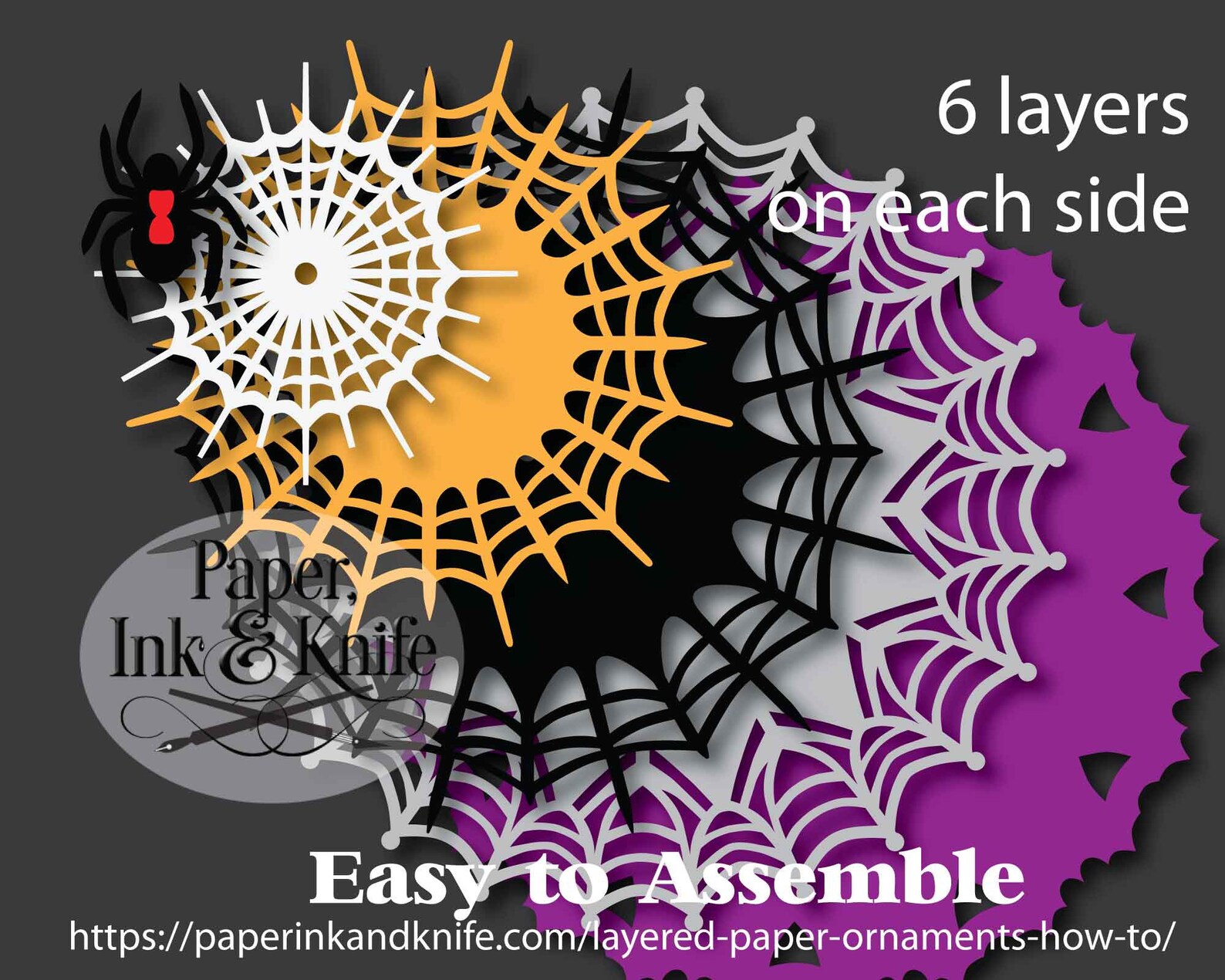 Spider Web 3D Papercut SVG, PDF, Jpg, DXF Template, Layered Halloween ...