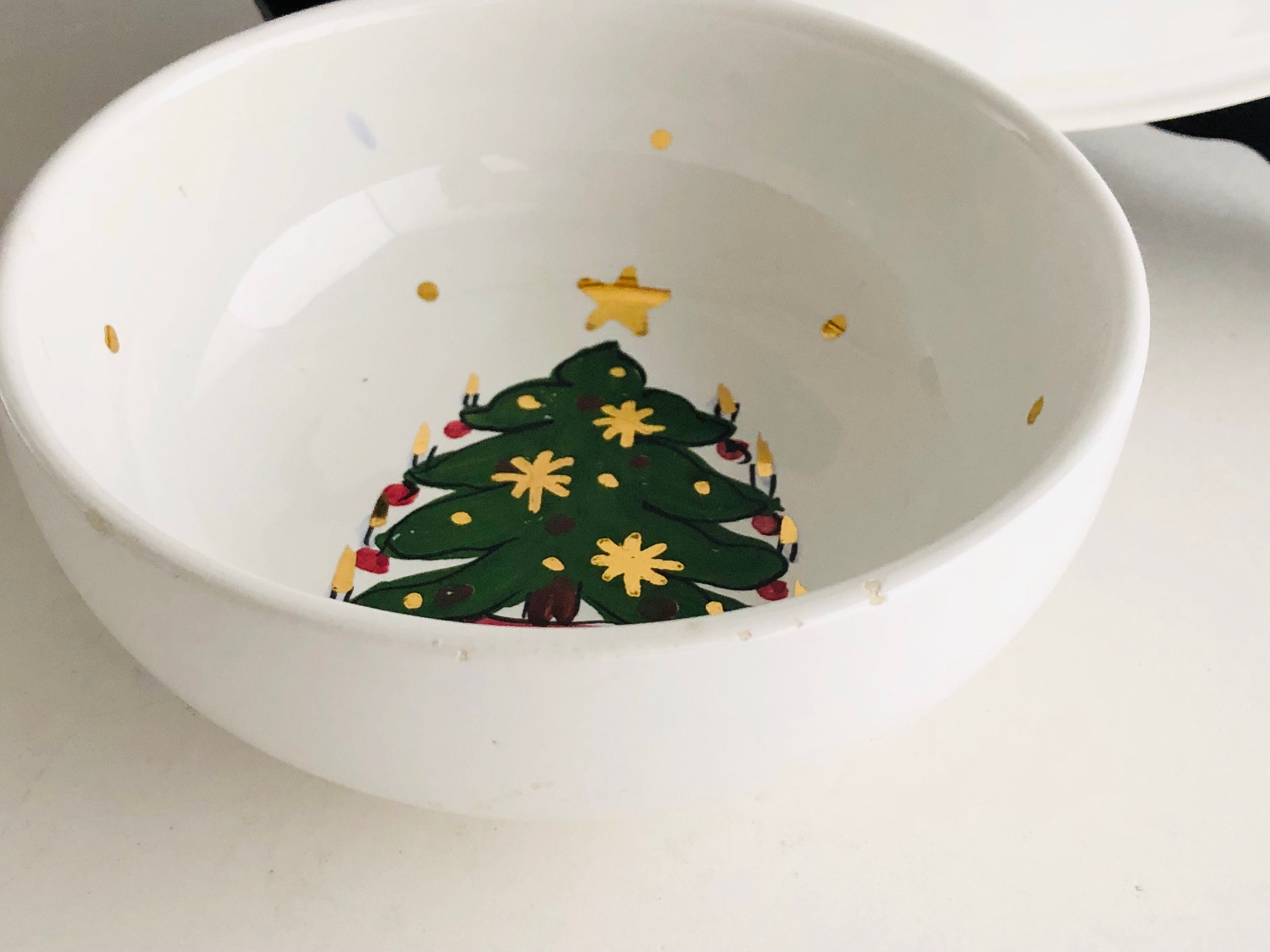 Large Round Ceramic Holiday Serving Platter and Bowl Set With a ...