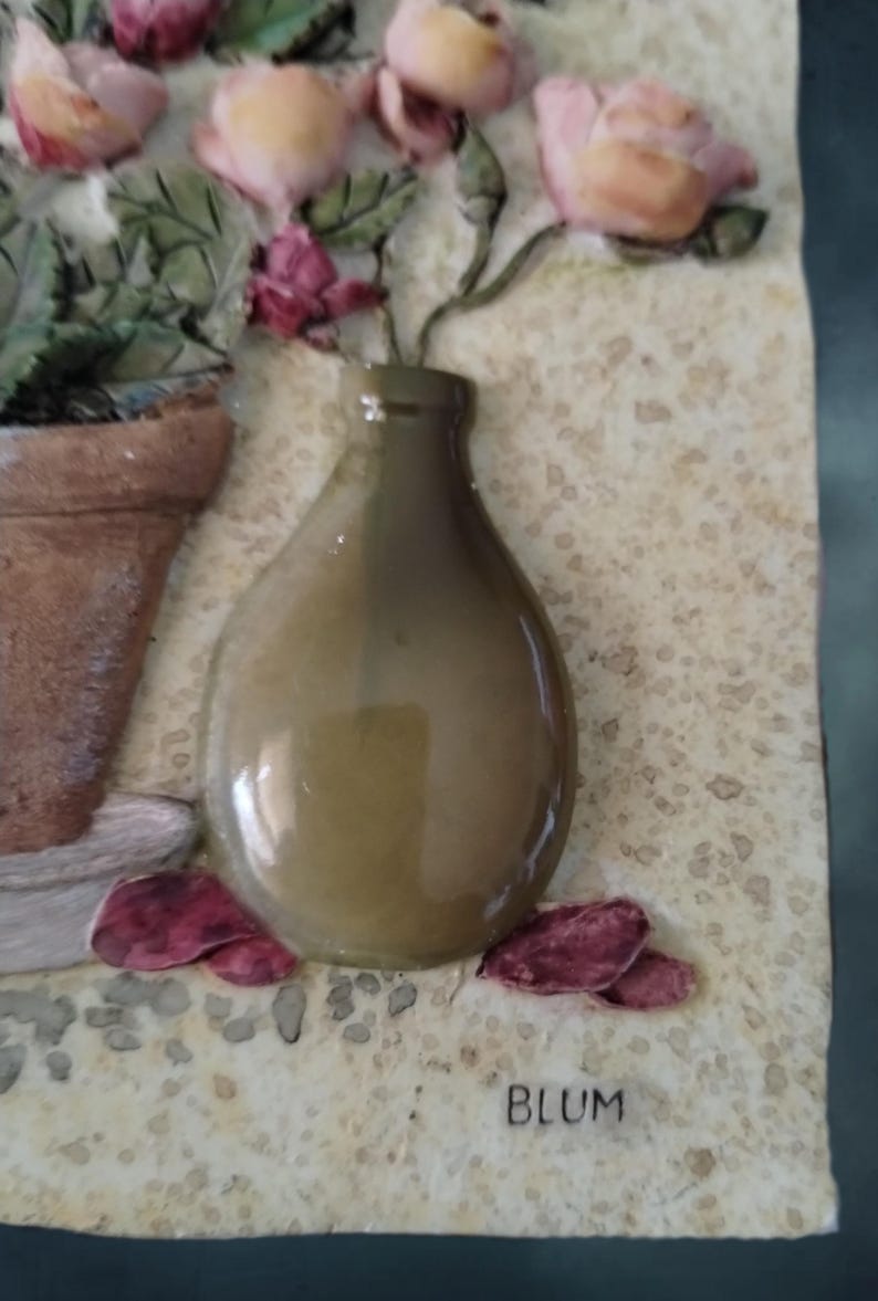 Vintage Cheri Blum Floral 3D Wall Plaque Resin Roses in Acrylic Vase ...