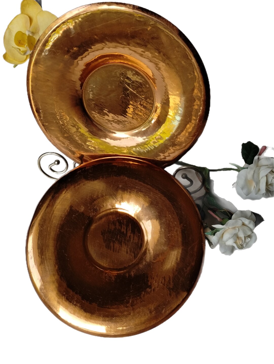 Heavy Brushed Copper - Footed Serving Dining Plate - Shallow Bowl - Key ...