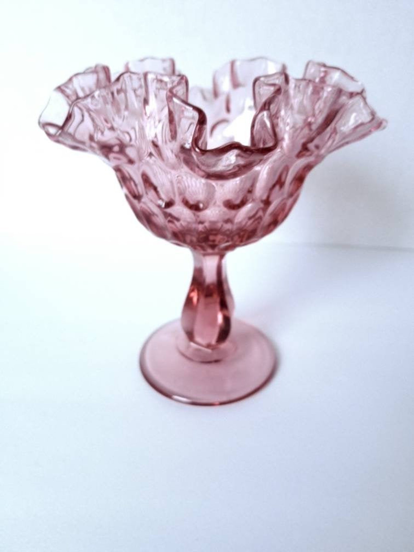 Fenton Glass Colonial Pink Compote Thumbprint Crimped - Etsy
