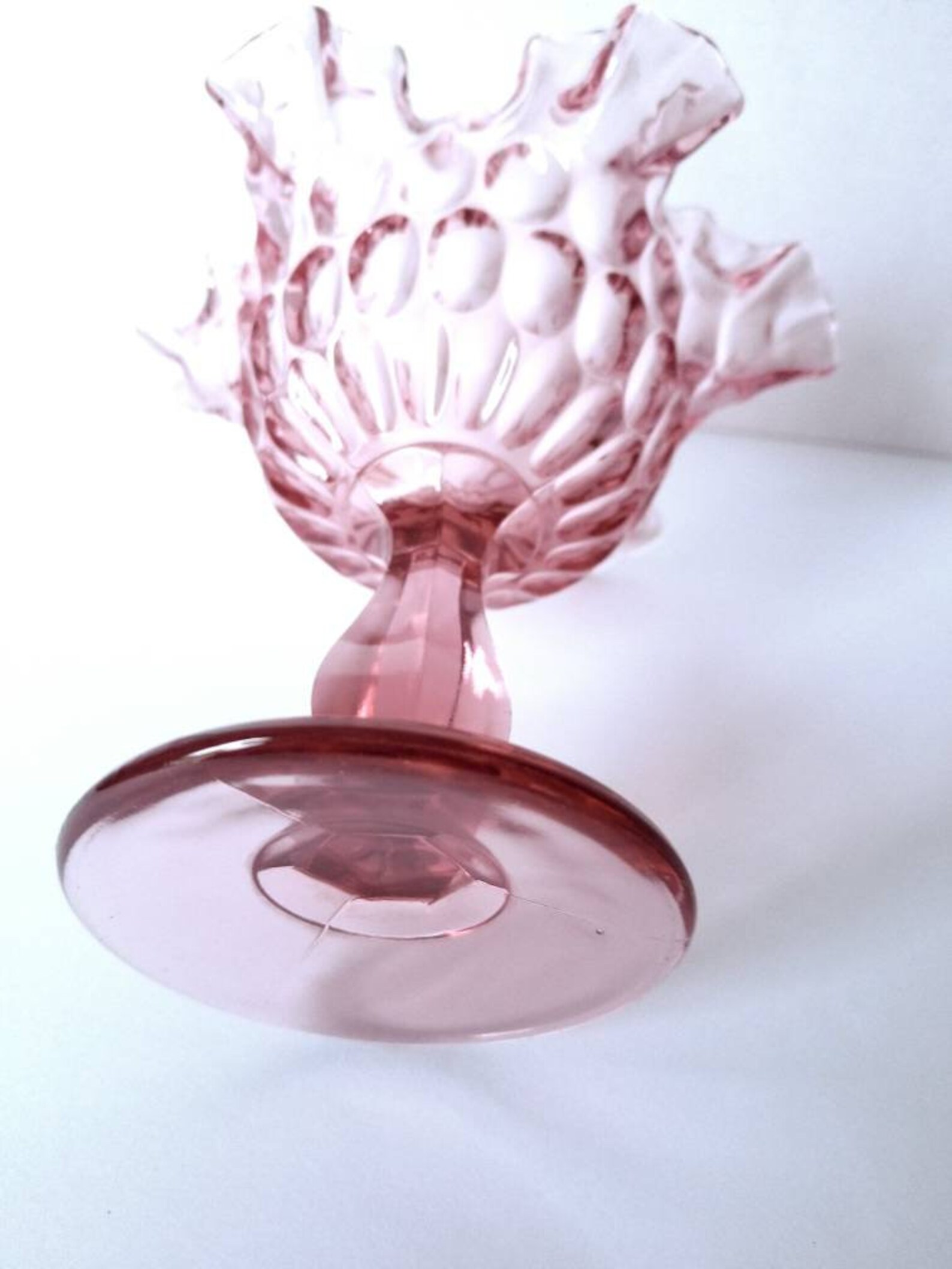 Fenton Glass Colonial Pink Compote Thumbprint Crimped - Etsy