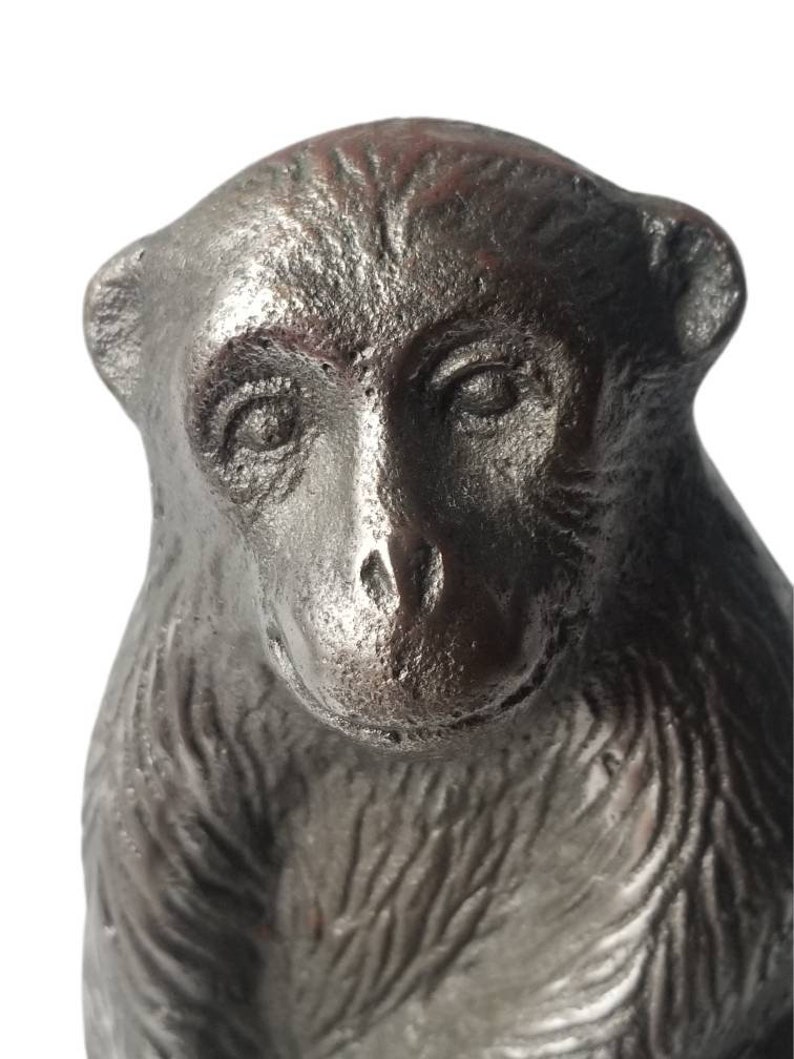 Heavy Silvered Cast Iron Monkey Sculpture Paperweight Bookend Shelf ...