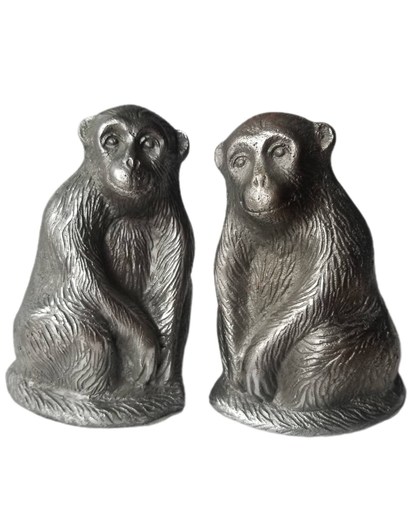 Heavy Silvered Cast Iron Monkey Sculpture Paperweight Bookend Shelf ...