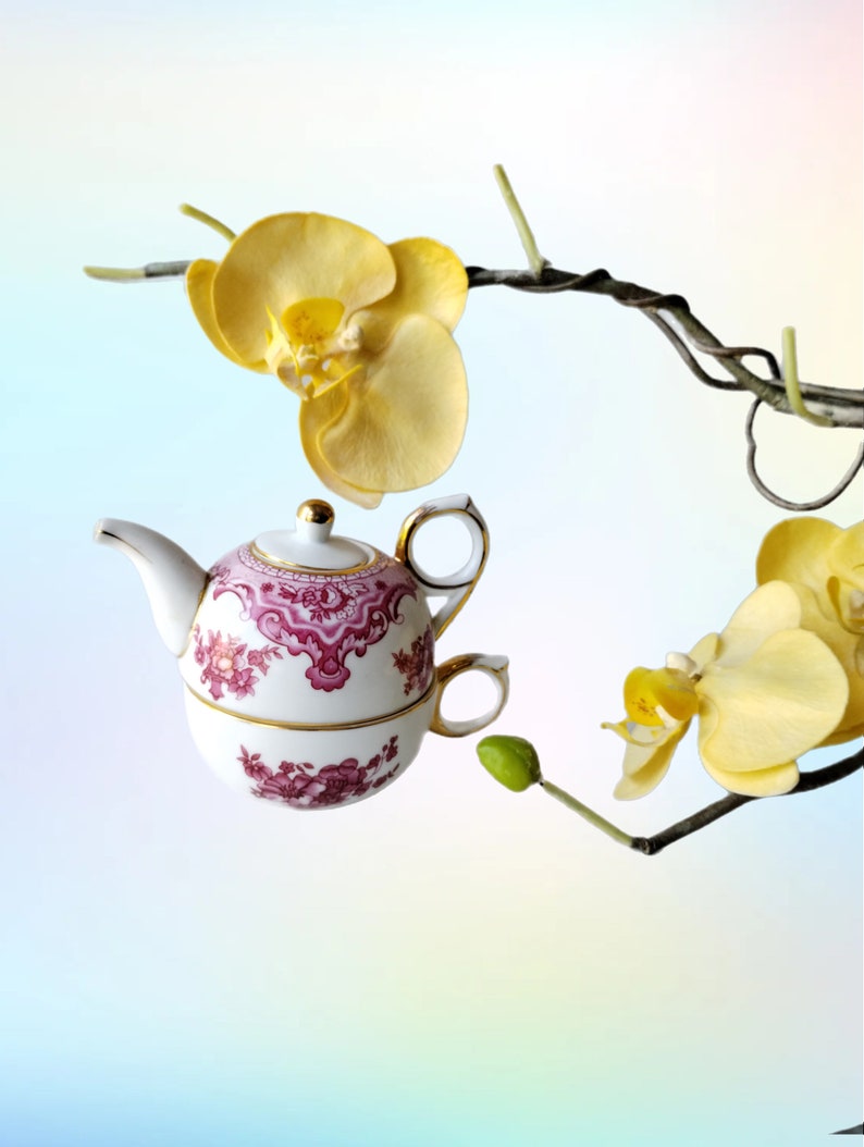Nantucket Floral Small Gold Rimmed - One Cup Teapot Set - Mini White ...