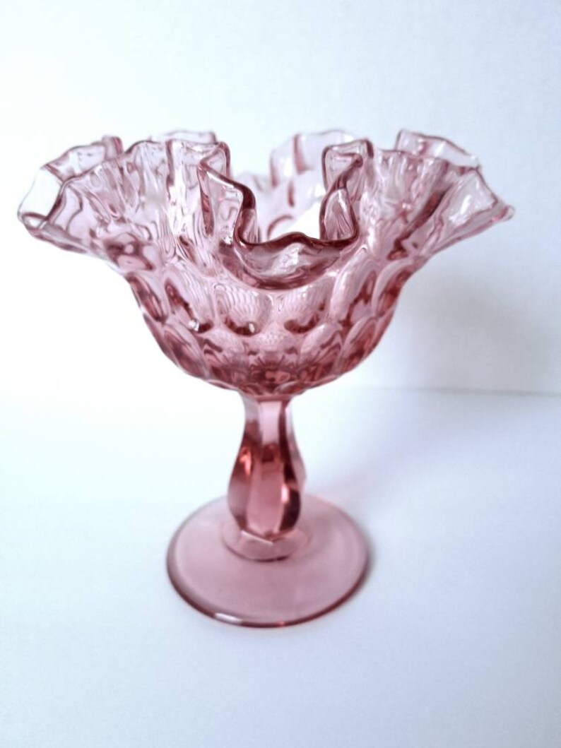 Fenton Glass Colonial Pink Compote Thumbprint Crimped Etsy
