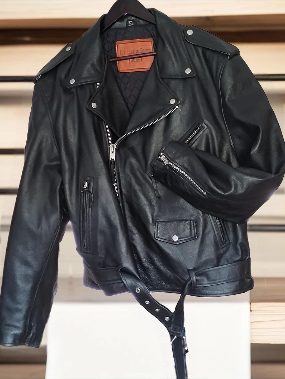 Leather Men's it's Just a Damn Jacket Motorcycle Moto Biker Jacket Size ...