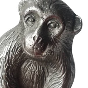 Heavy Silvered Cast Iron Monkey Sculpture Paperweight Bookend Shelf ...