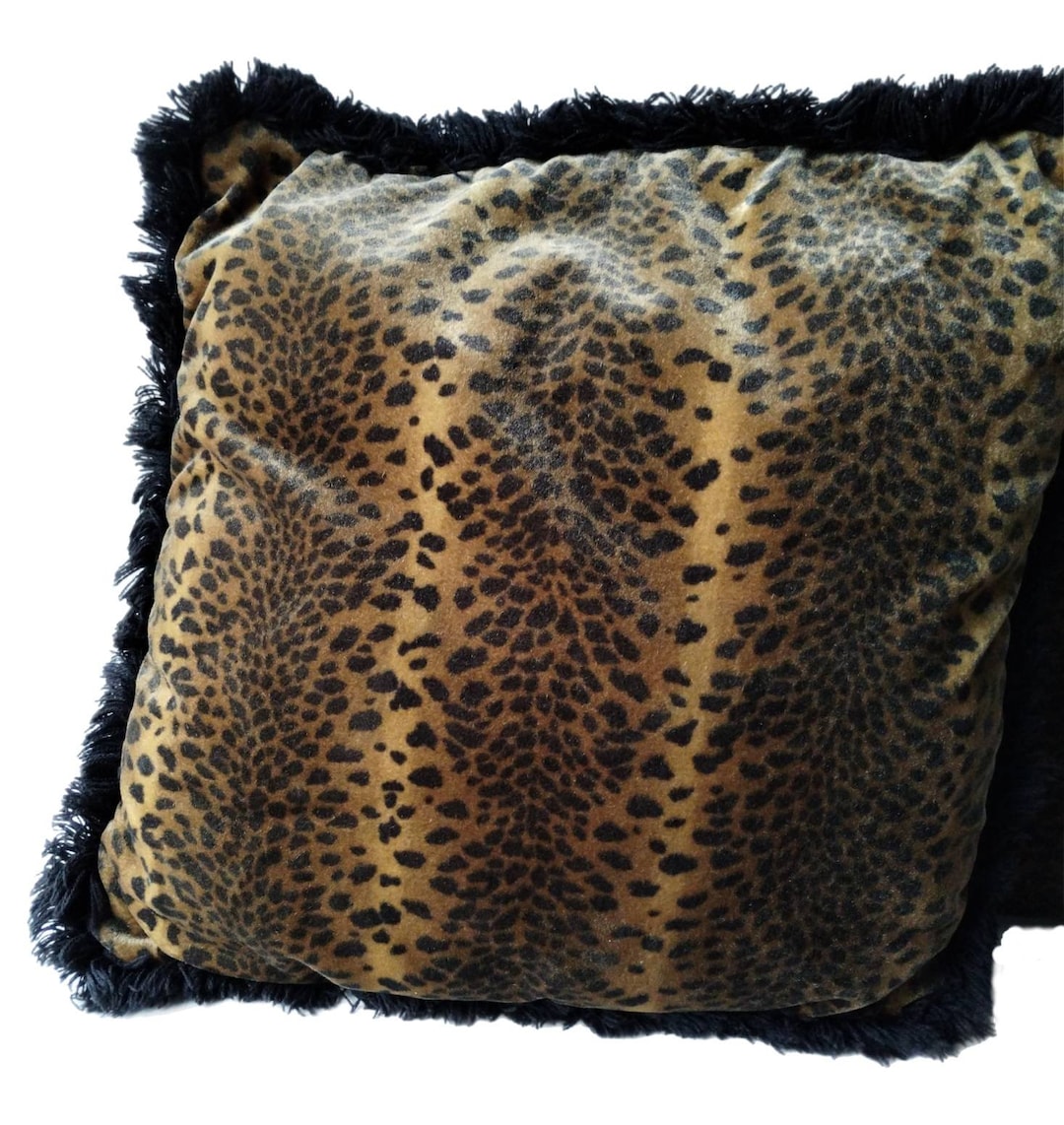 Leopard Brown and Black Velvet - Chenille Accent Throw Pillow With ...