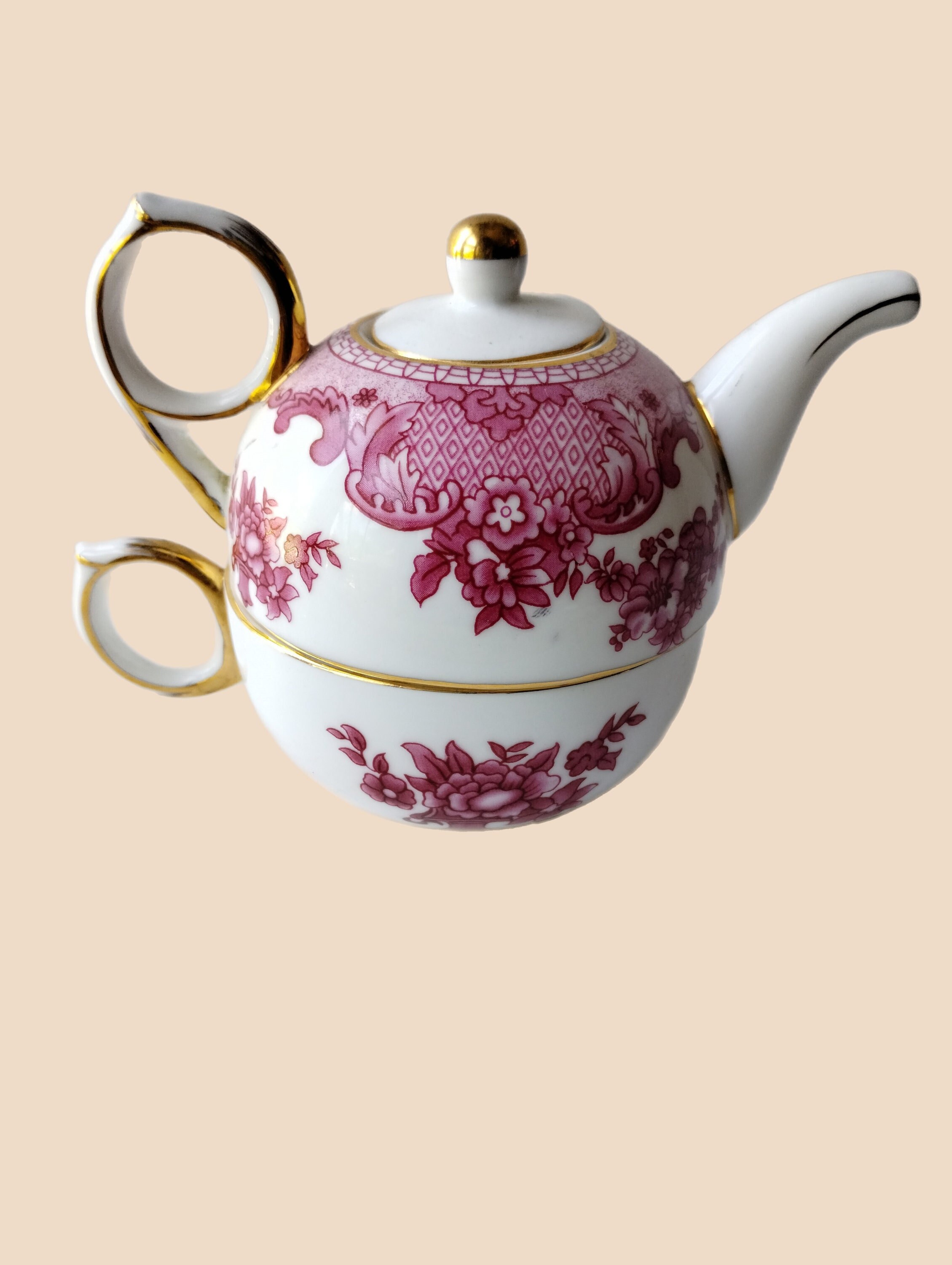 Nantucket Floral Small Gold Rimmed - One Cup Teapot Set - Mini White ...
