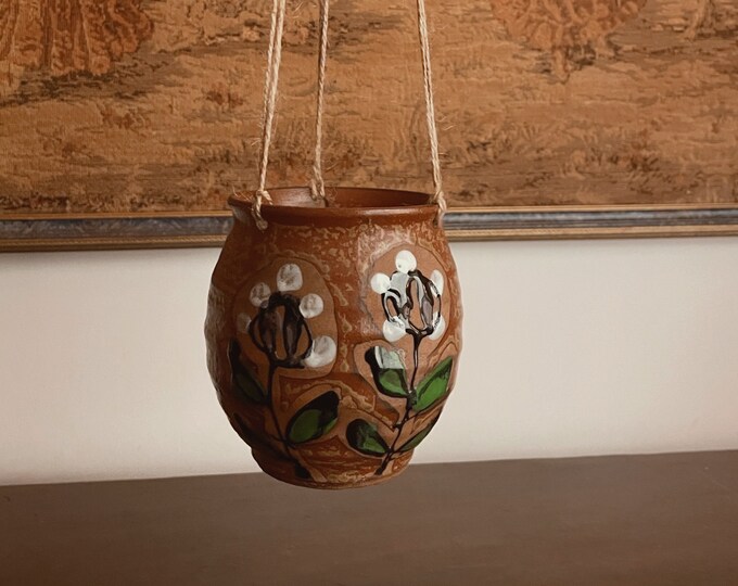 Handmade Small Brown Pottery Hanging Planter Pot - Etsy