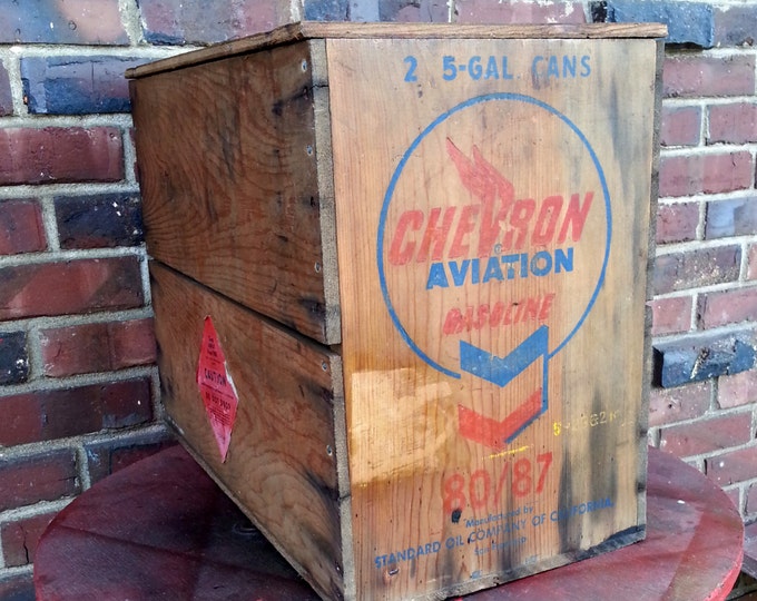 Vintage Chevron Aircraft Gasoline Wood Crate - Mid Century Standard Oil ...