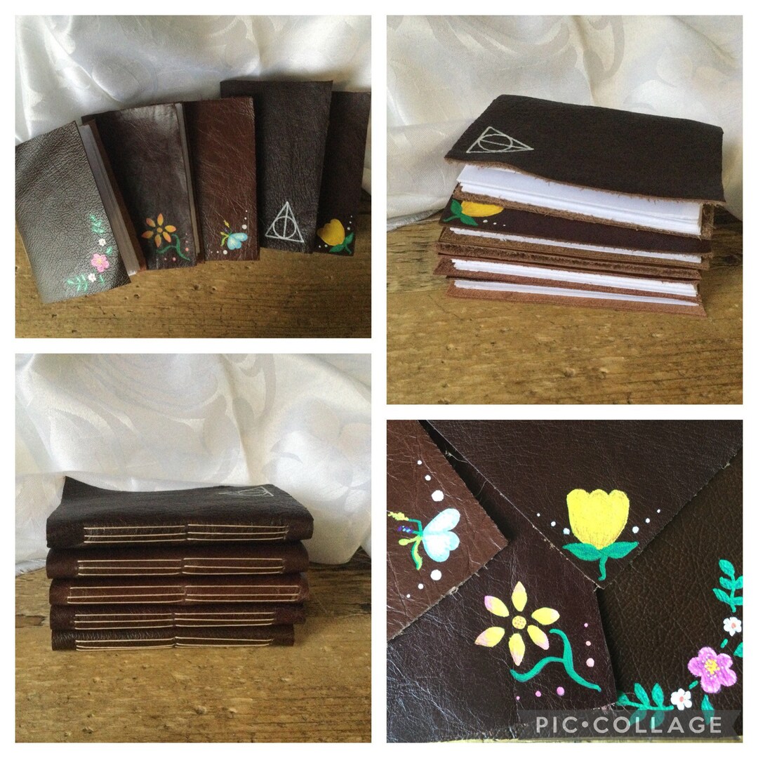Soft Leather Hand Painted Notebook. 4 1/4 by 3 . Plain Paper Pages ...