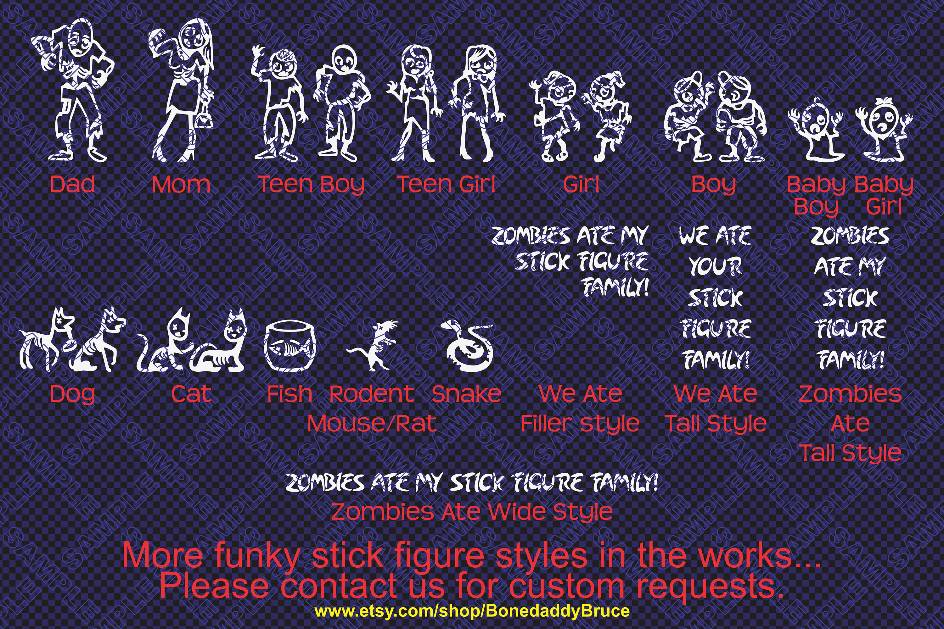 Zombie Stick Figure Family Of 5