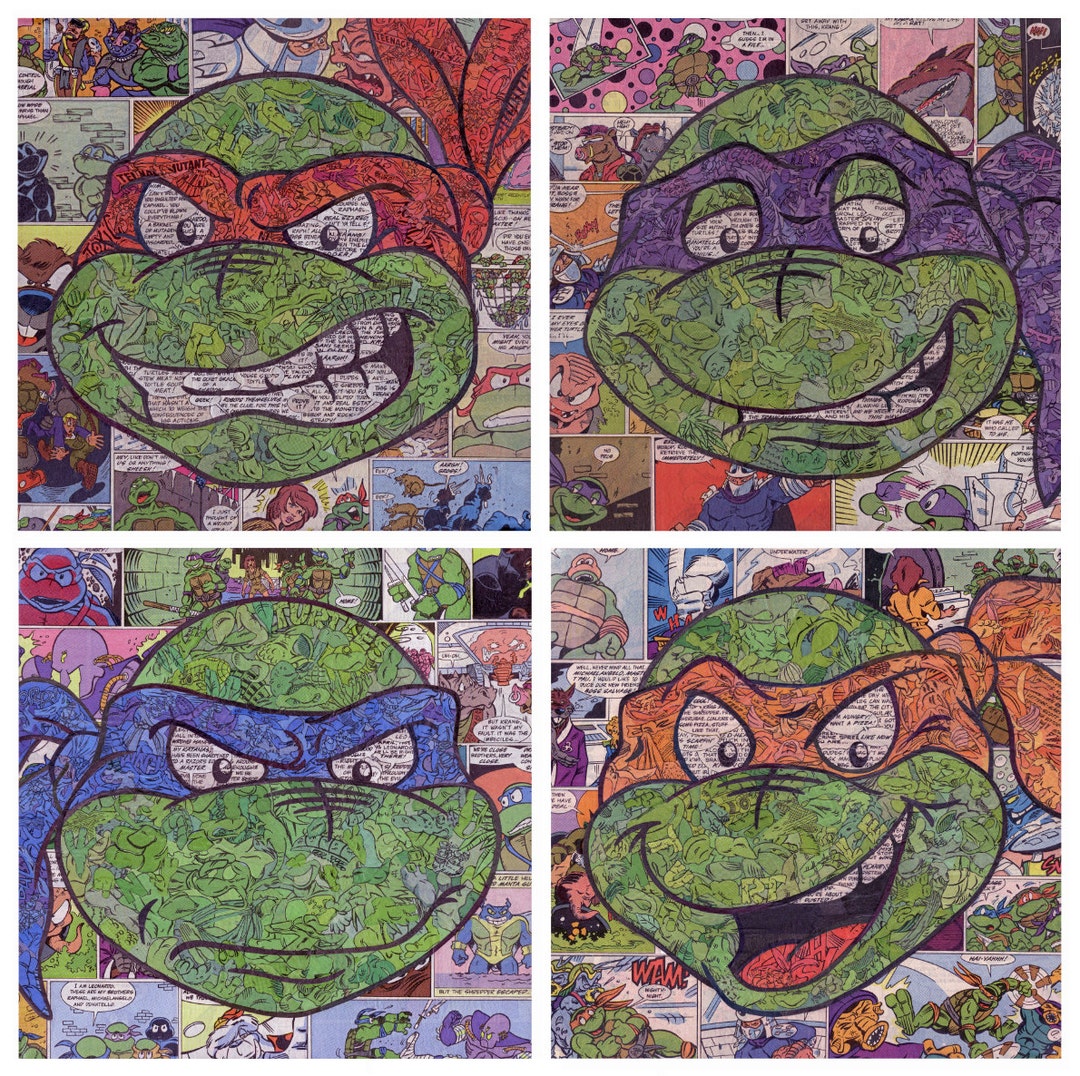 SET OF 4 Teenage Mutant Ninja Turtles Comic Collage Prints - Etsy