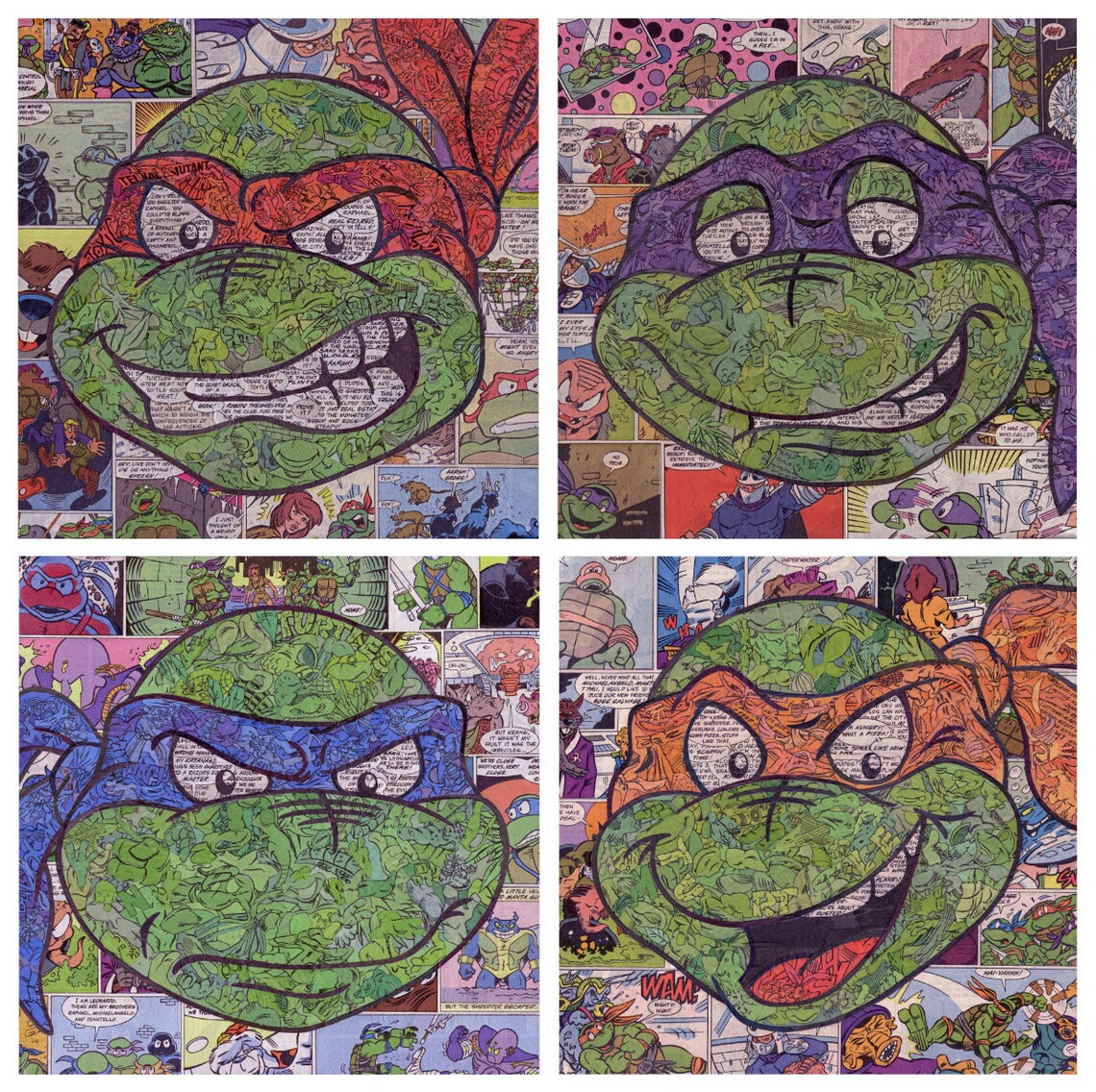 SET OF 4 Teenage Mutant Ninja Turtles Comic Collage Prints - Etsy