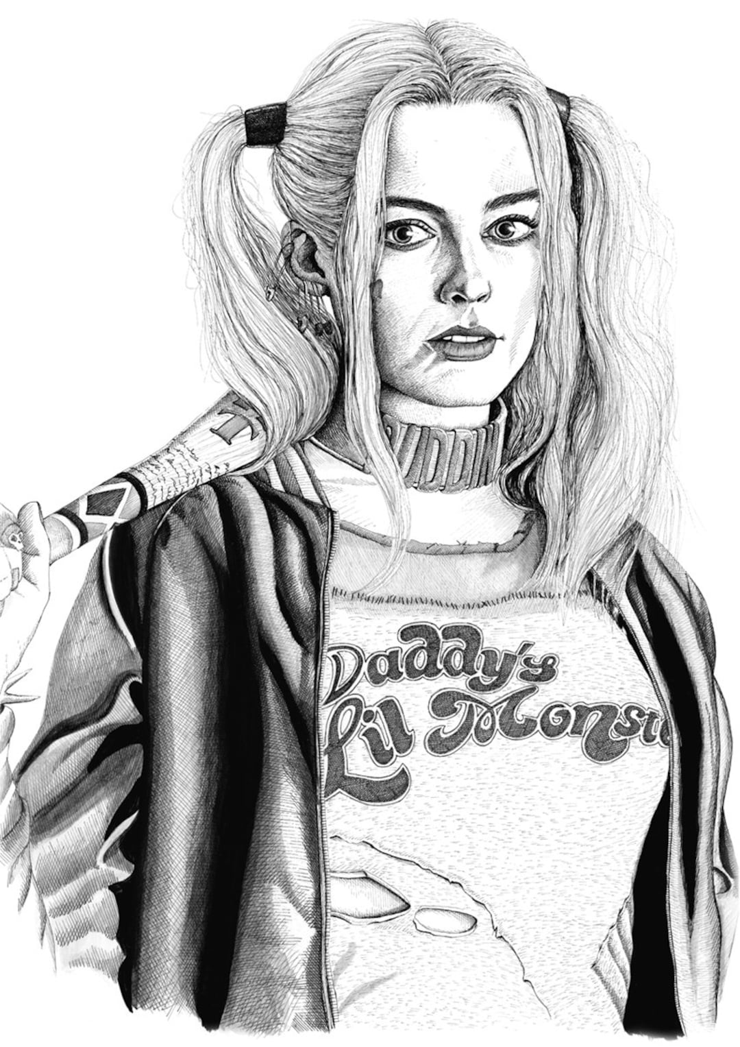 Harley Quinn Black And White Drawing