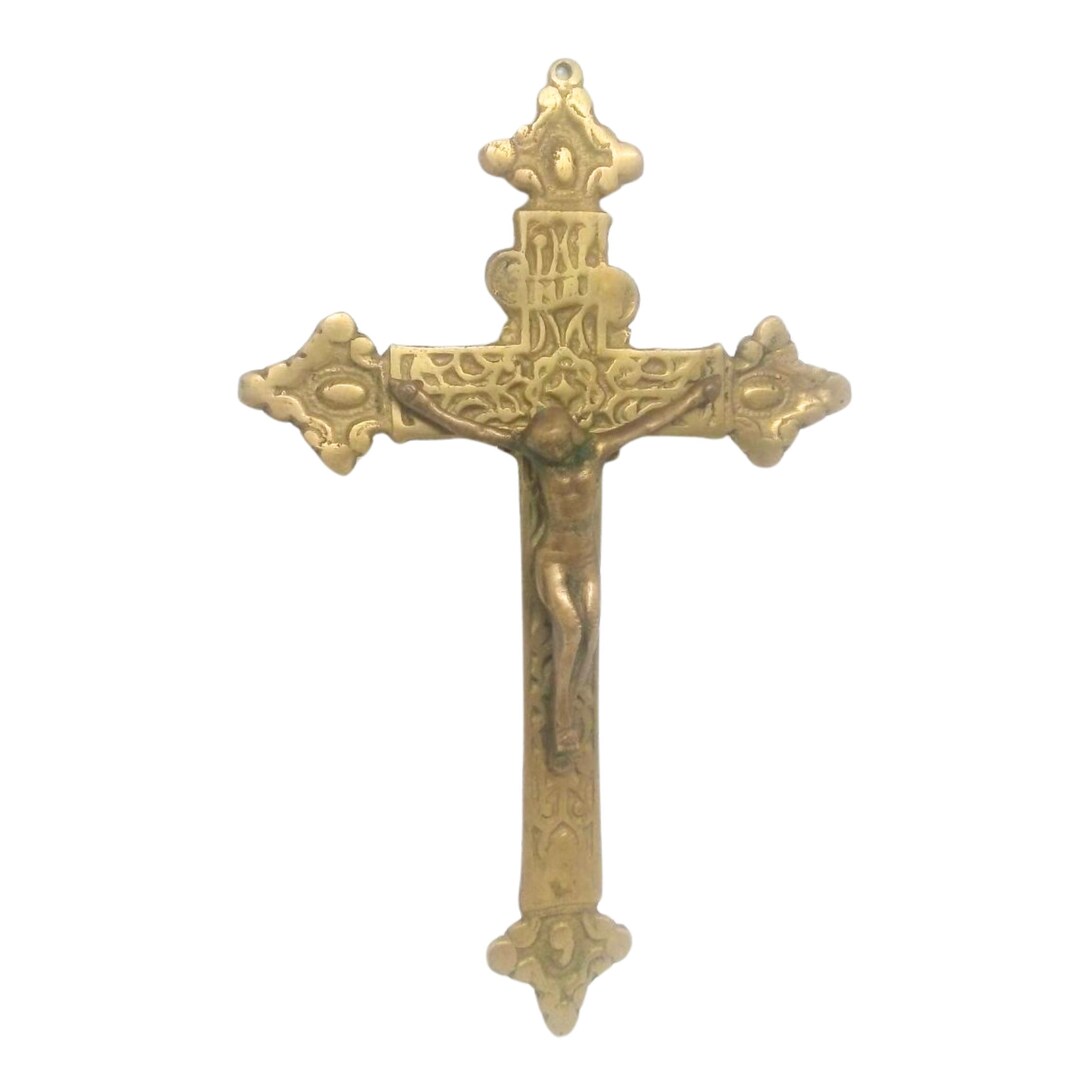 Vintage Russian Orthodox Bronze Cross Crucifix Wall Jesus Crucifixion ...