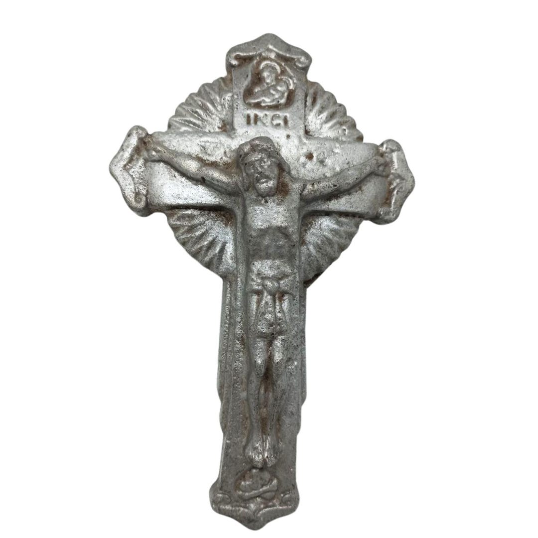 Vintage Russian Orthodox Aluminum Cross Crucifix Wall Jesus Crucifixion ...
