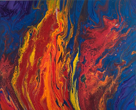Abstract Acrylic Pour Painting fire Storm Art - Etsy