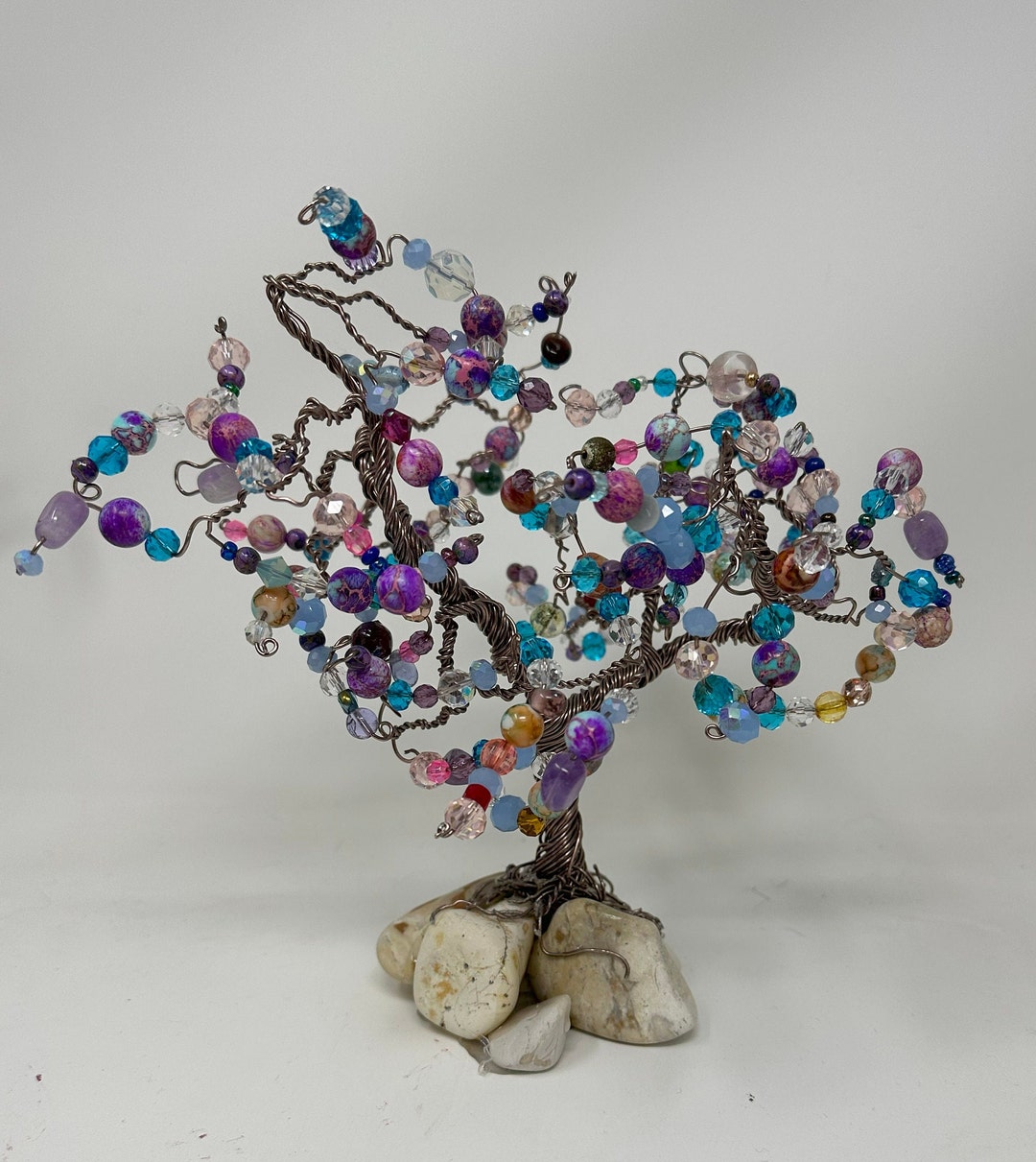 Stunning Handmade Wire Wrap Multi Color Tree Mounted on Creek Polished ...