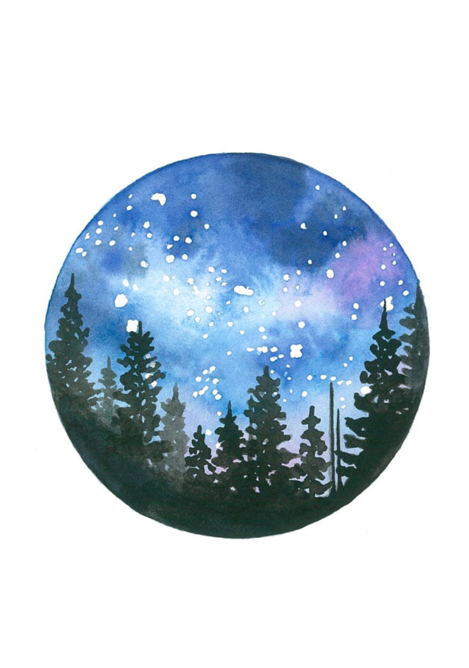 Original Watercolor 'starry Night Over the Black Forest' Forest ...