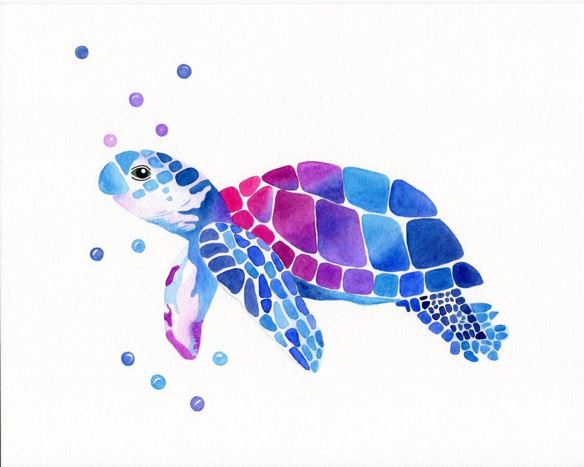 Turtle Watercolor - Original Baby Sea Turtle Painting - Nursery Art ...