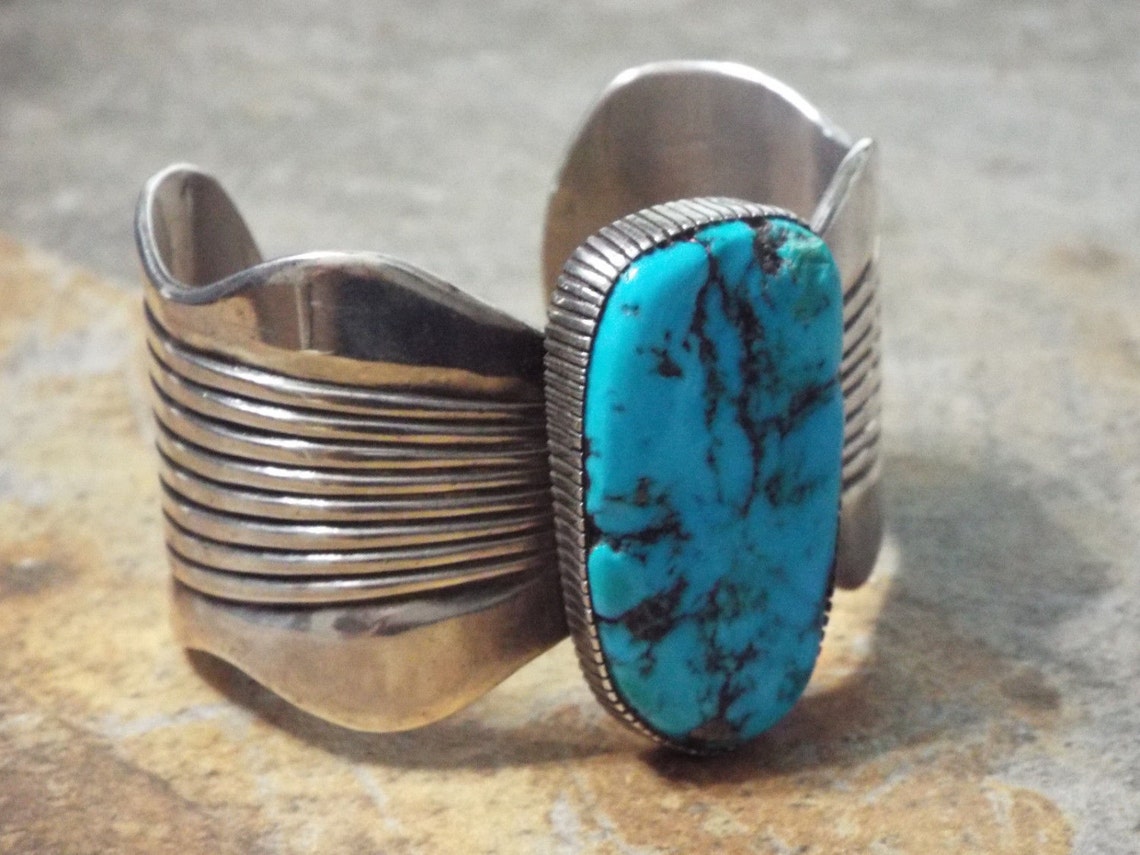 Navajo Turquoise Cuff Bracelet Native American Silver Jewelry by BCT ...