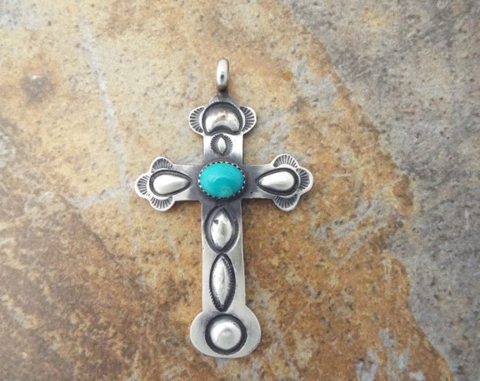 Native American Navajo Cross Pendant 925 Sterlling Silver Turquoise ...