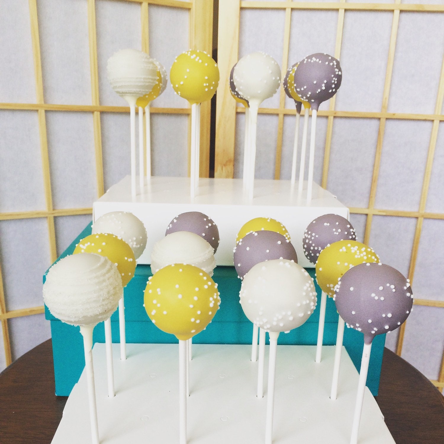 Baby Shower Cake Pops - Yellow and Grey Cake Pops - Bridal Shower Cake ...