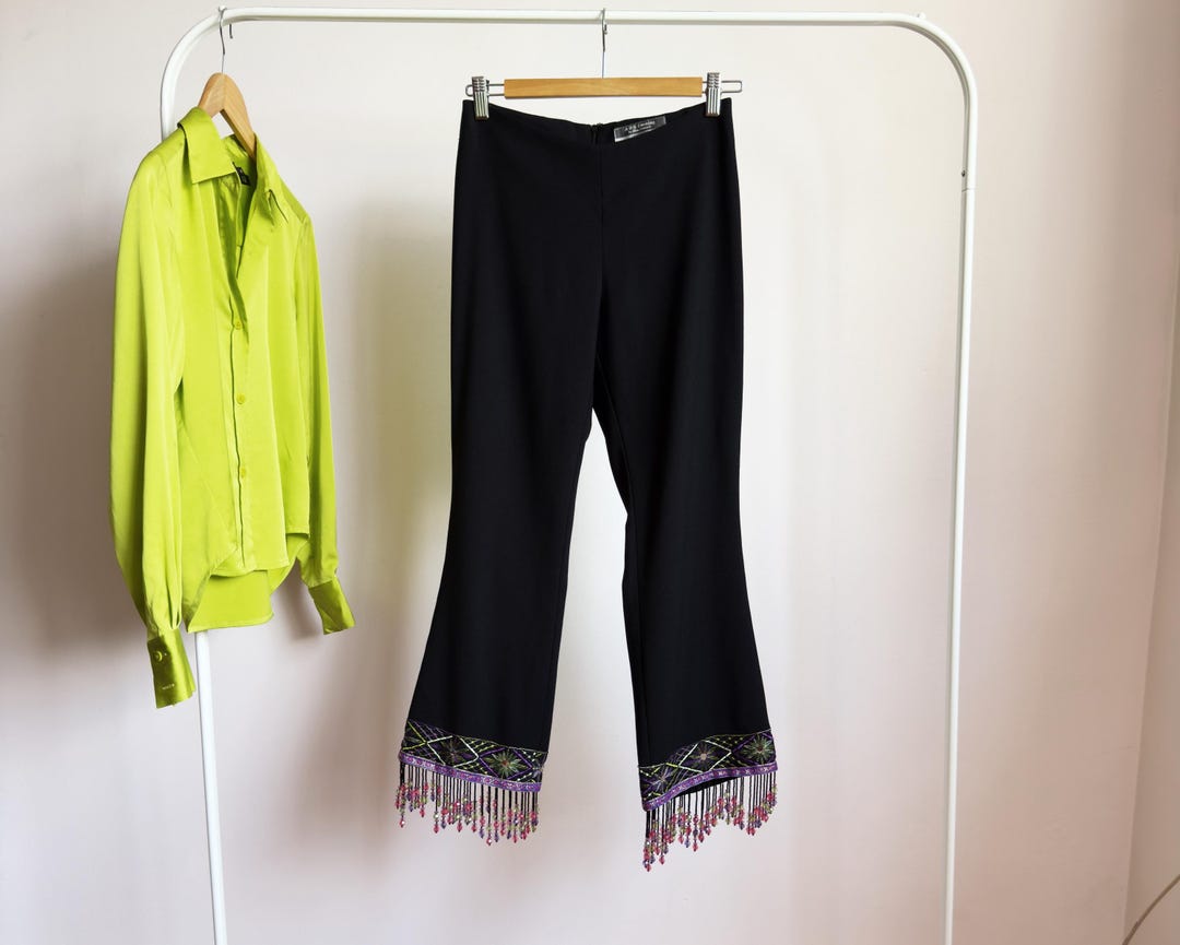 Black Capris With Decorative Beaded Hem · Mid-rise 90s Capris · Dangle ...