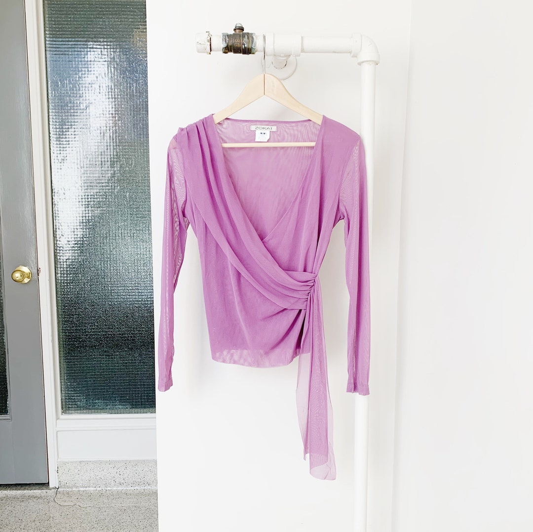 Purple See Through Mesh Deep V-neck Tight Fit Top Purple Mesh Sheer ...