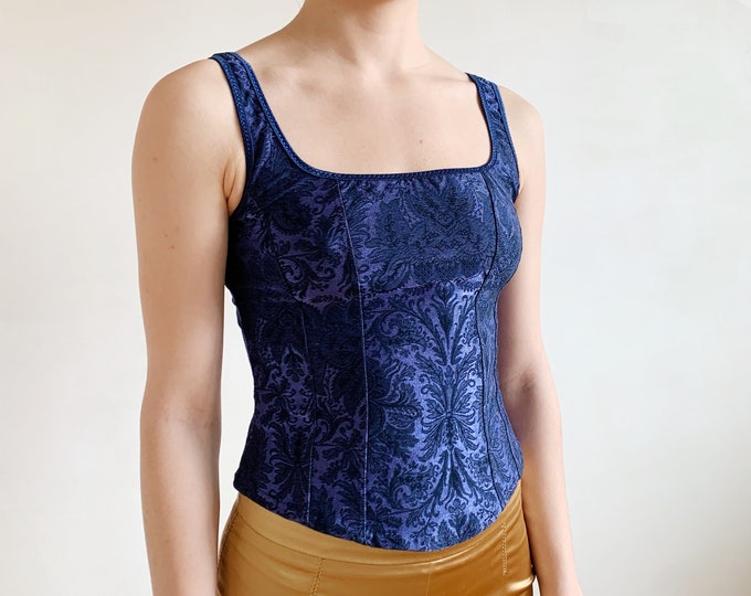 Royal Blue Corset Style Tank Top Renaissance Print Jacquard - Etsy