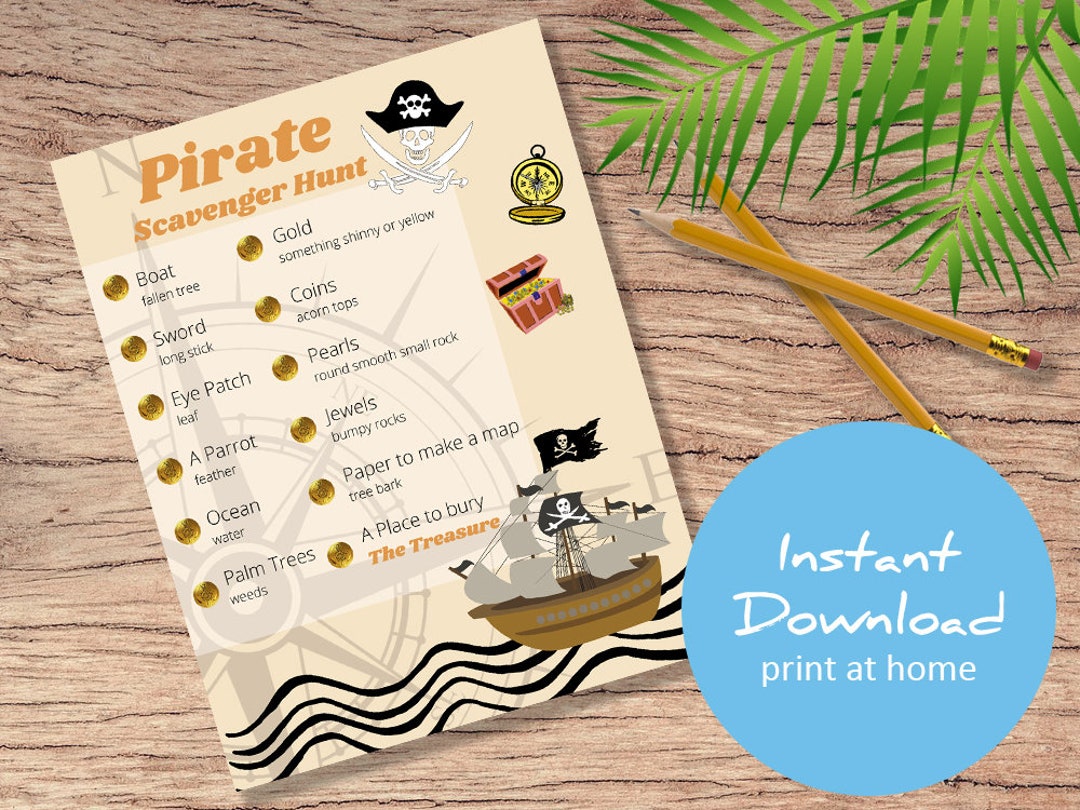 Pirate Scavenger Hunt Printable - Treasure Hunt Party Game Activity ...