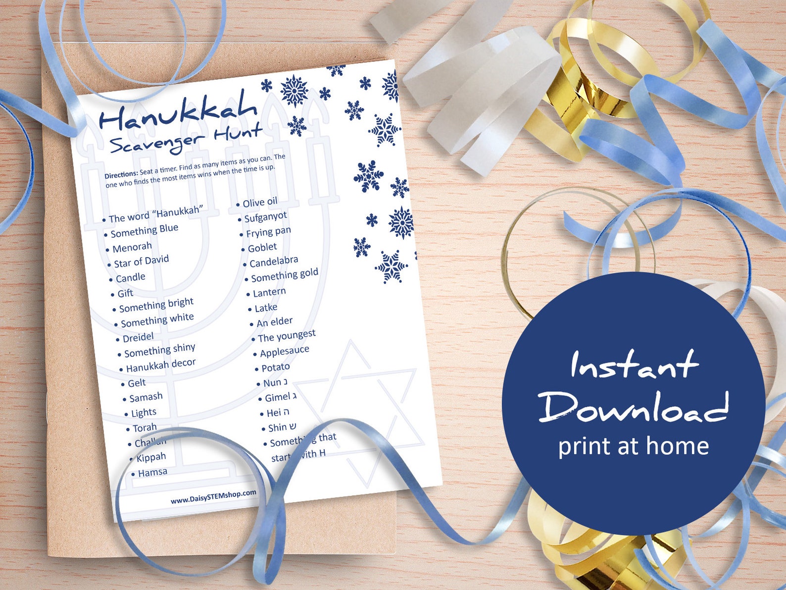 Printable Hanukkah Scavenger Hunt Game Activity Sheet for Kids - Etsy